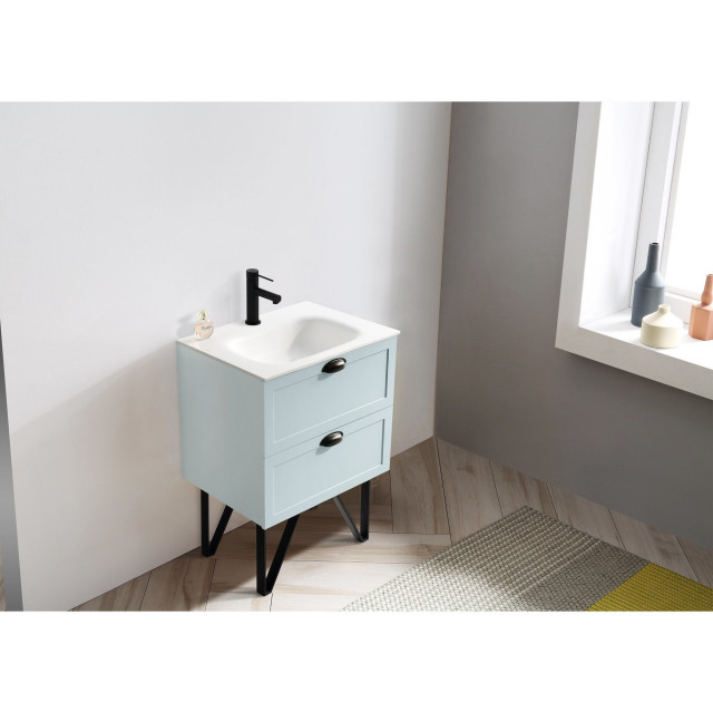 Wasilla 24" Light Blue Dual Mount Modern Bathroom Vanity - Midcentury ...
