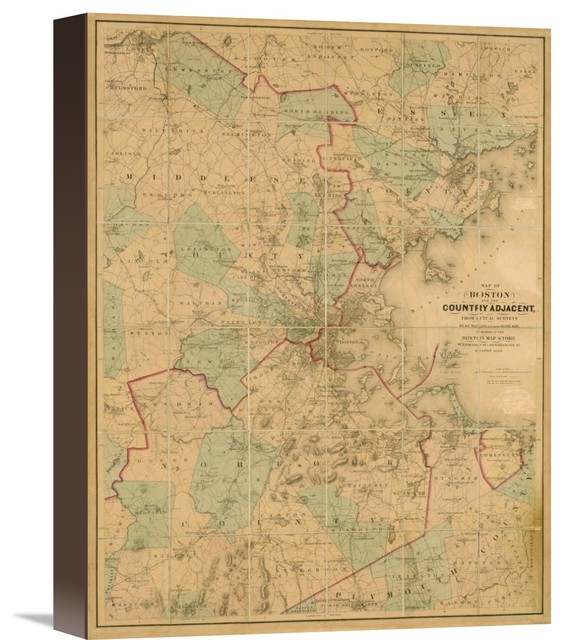 "Map of Boston, 1860" Stretched Canvas Giclee by H. F. Walling, 12"x16 ...
