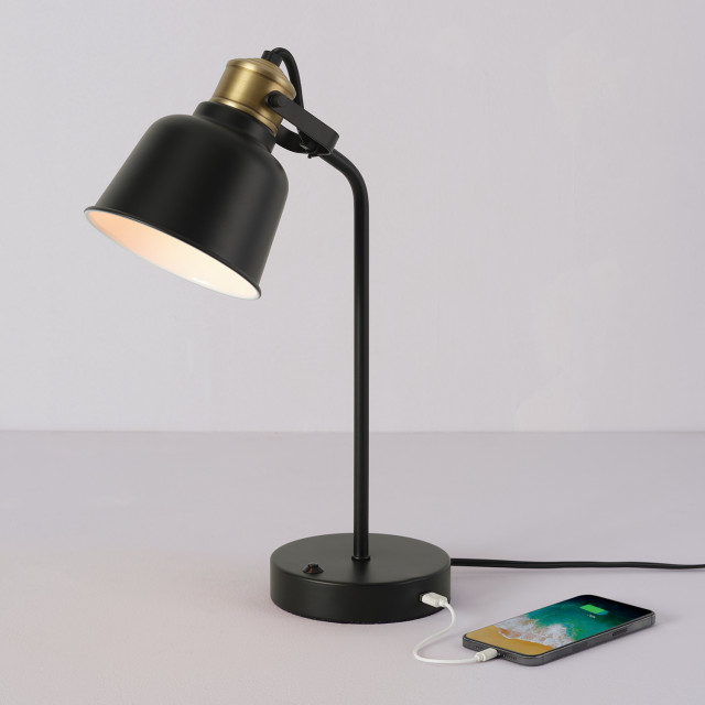 Dakota 18" Matte Black Desk Lamp with USB Port - Transitional - Desk ...