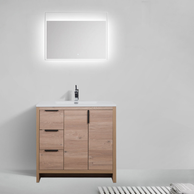 Evan 36" Modern Bath Vanity Red Oak - Transitional - Bathroom Vanities ...