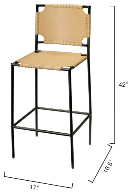 Asher Cashew Tan Full Grain Leather Bar Stool With Back - Transitional ...