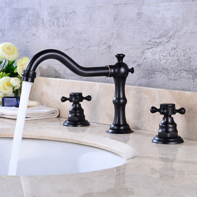 Traditional Double Handle Bathroom Widespread Sink Faucet Victorian ...