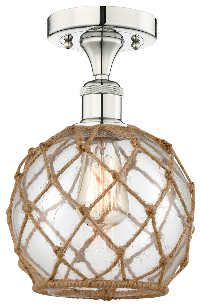 Farmhouse Rope 1 8" Semi-Flush Mount Antique Brass - Beach Style ...