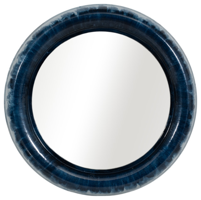 Metal 36" Round Mirror, Blue - Contemporary - Wall Mirrors - by ...
