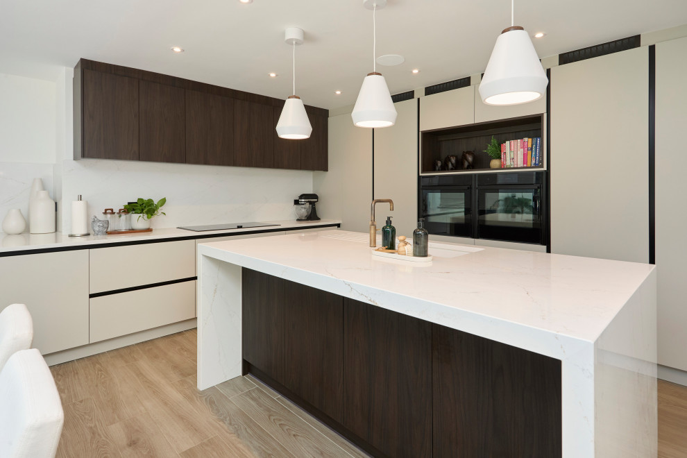 Novus Limestone & Walnut Handleless Kitchen - Modern - Kitchen ...