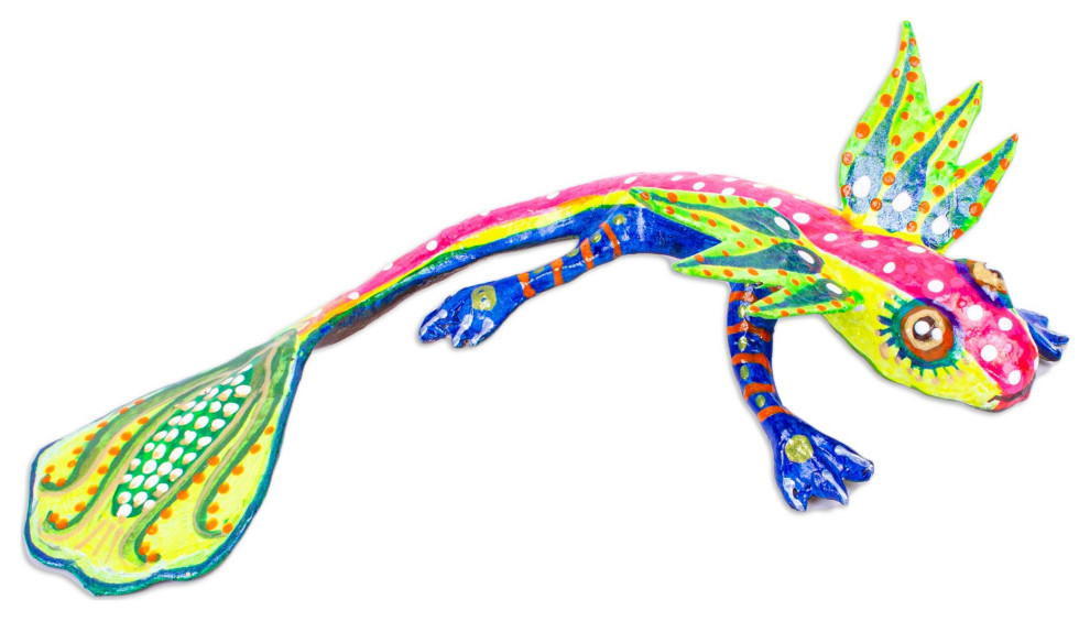 Novica Handmade Alert Axolotl Papier Mache Alebrije Sculpture ...