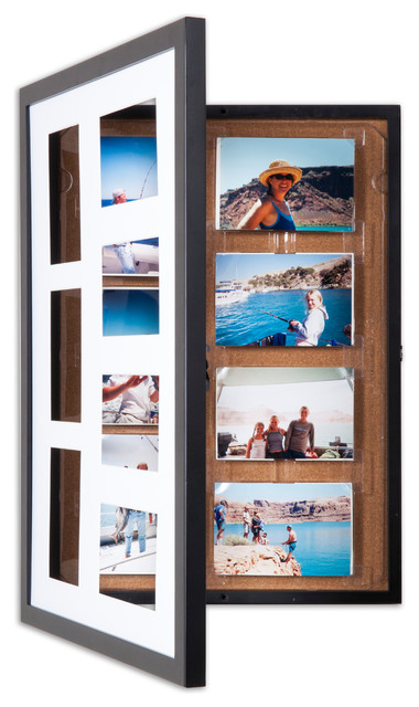 Pinster Pix Front-opening frame: Cork board shadowbox OR 7 4x6 photos ...
