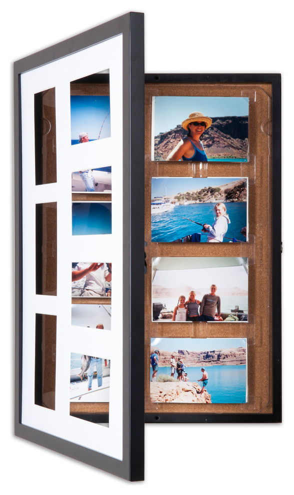 Pinster Pix Front-opening frame: Cork board shadowbox OR 7 4x6 photos ...