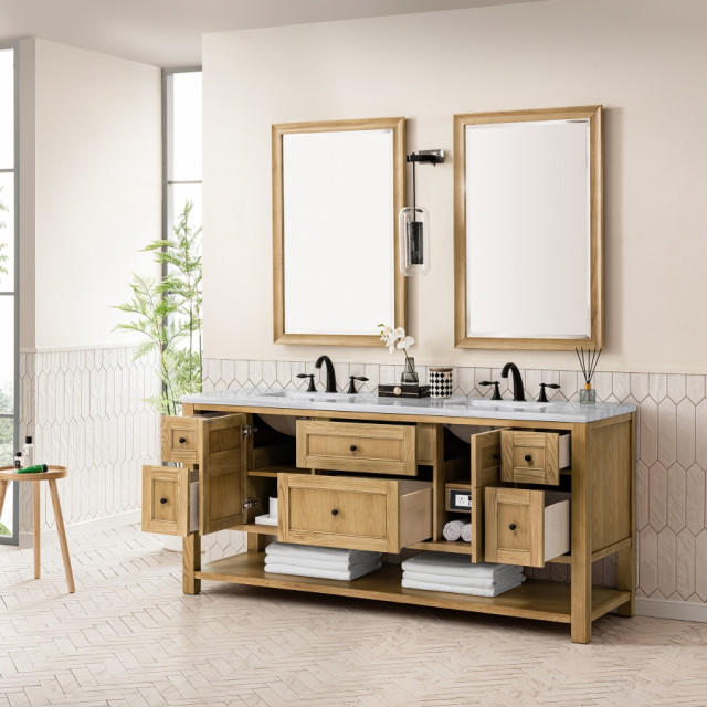 72" Modern Farmhouse Light Oak Double Sink Bathroom Vanity, James ...