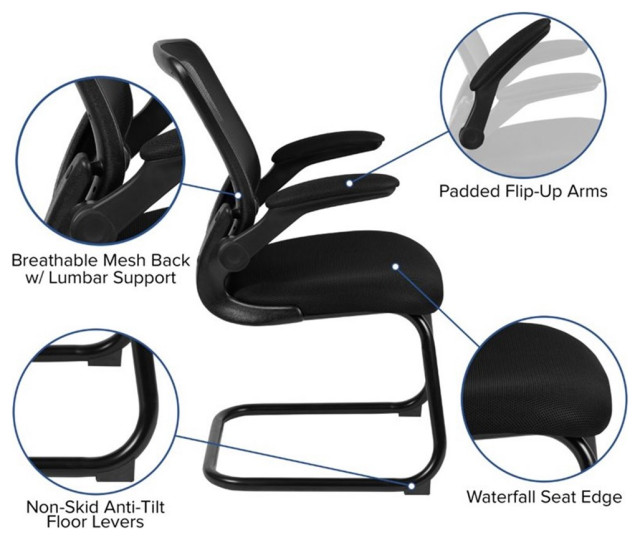 Pemberly Row Contemporary Mesh Sled Base Office Chair in Black ...