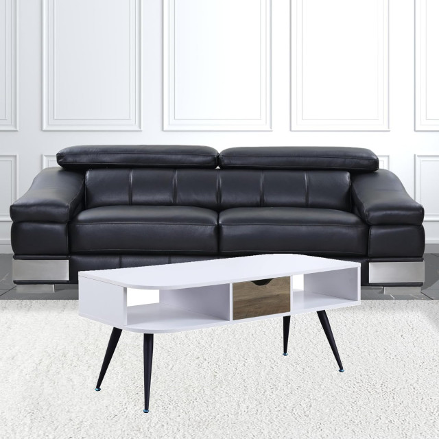 Rectangular Coffee Table, Angled Black Legs With Open Compartments ...