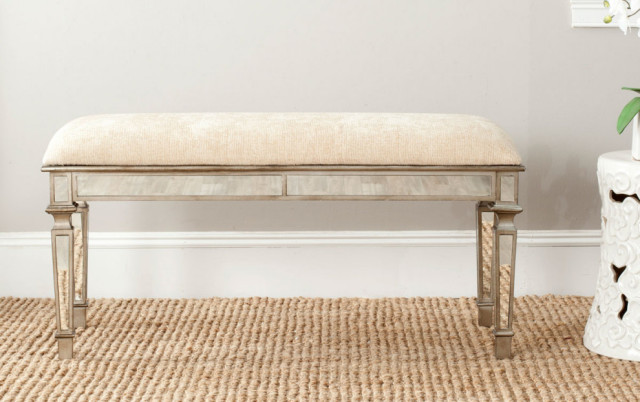 Ralph Upholstered Mirror Bench Beige - Transitional - Upholstered ...
