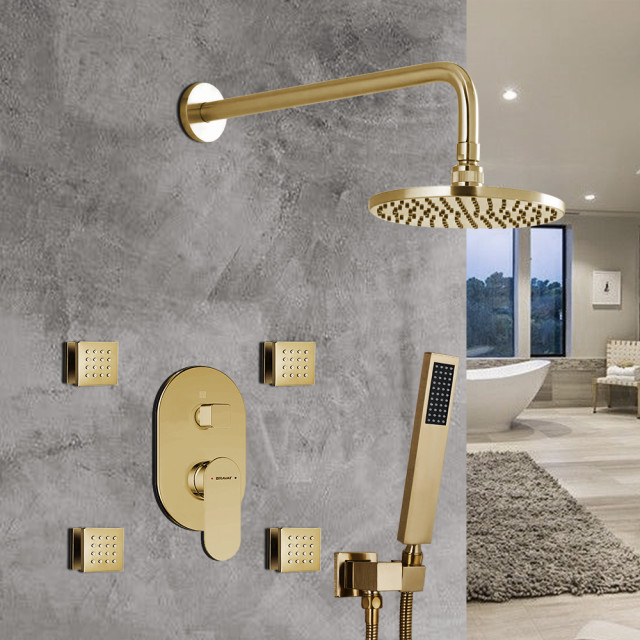Bravat Brushed Gold Shower Set, Valve Mixer 3-Way Concealed Wall ...