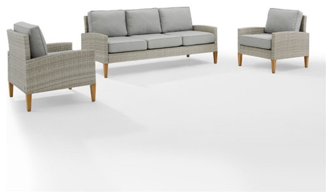 Crosley Furniture Capella 3 Piece Outdoor Wicker / Rattan Sofa Set in Gray/Acorn - Tropical ...