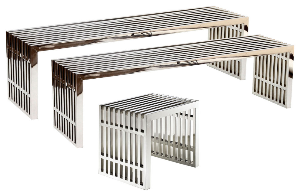 Gridiron Benches Stainless Steel 3-Piece Set, Silver - Contemporary ...