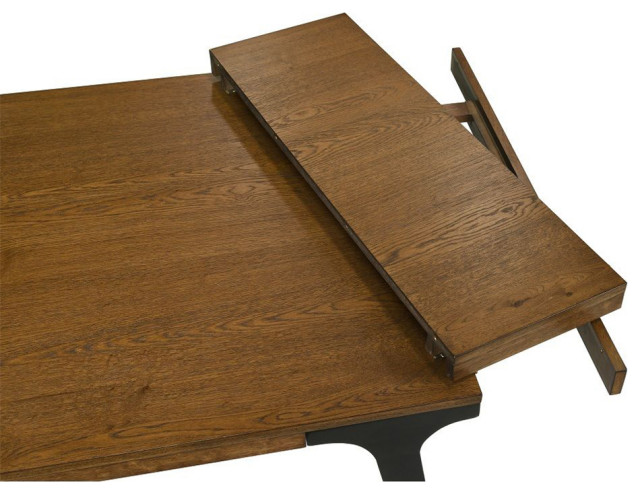 Rectangular Dining Table With Extension Leaves, Walnut and Black ...