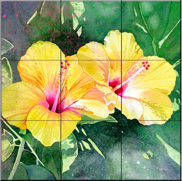 Tile Mural, Hibiscus by Lynnea Washburn, 17" x 17" (16 Tiles ...