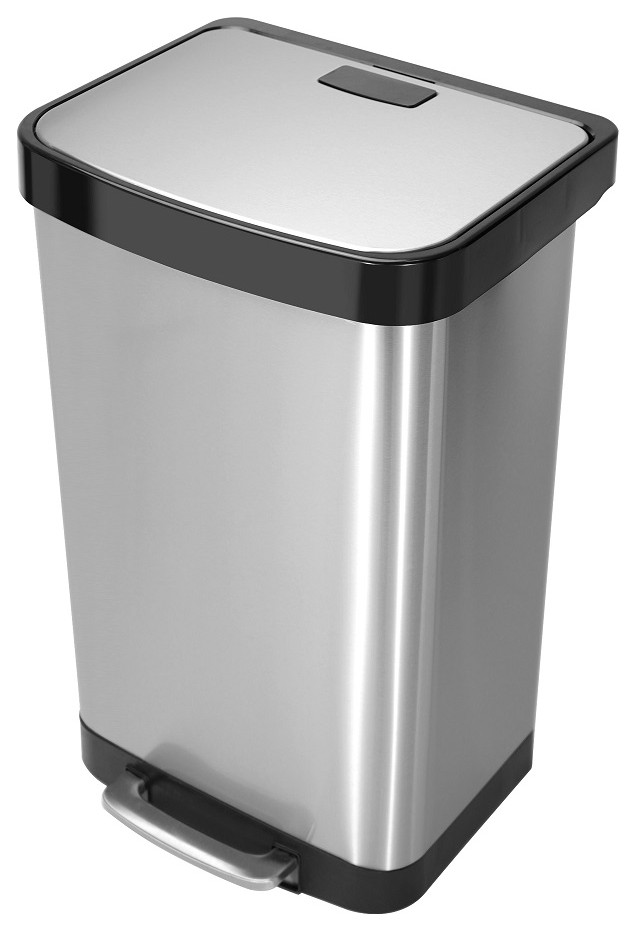 13 Gal./ 50 Liter Rectangle Shaped Step-On Stainless Steel Trash Can ...