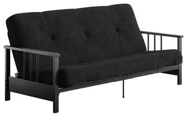 DHP Tallie Full Metal Arm Futon with 6" Thermobonded Black Microfiber ...