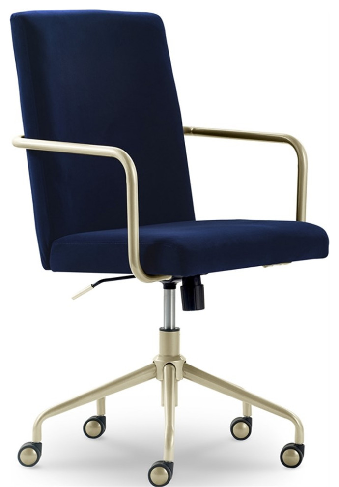 Elle Decor Giselle Gold Desk Chair French Light Gray Velvet - Office ...