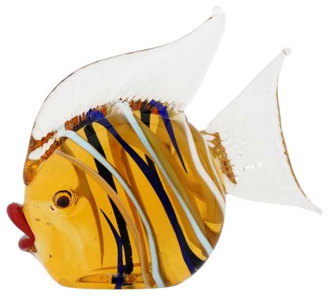 GlassOfVenice Murano Glass Striped Round Fish - Topaz Brown - Beach ...
