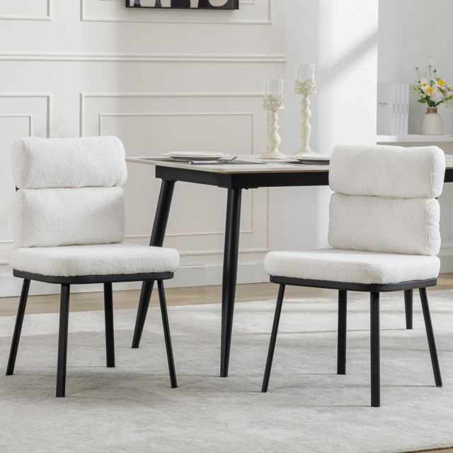 Metal Solid Back Boucle Dining Chairs,Side Chair for Dining Room(Set of ...