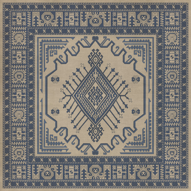 Persian Bazaar Bergama, Nehir 72x72 Vintage Vinyl Floorcloth, Cream ...