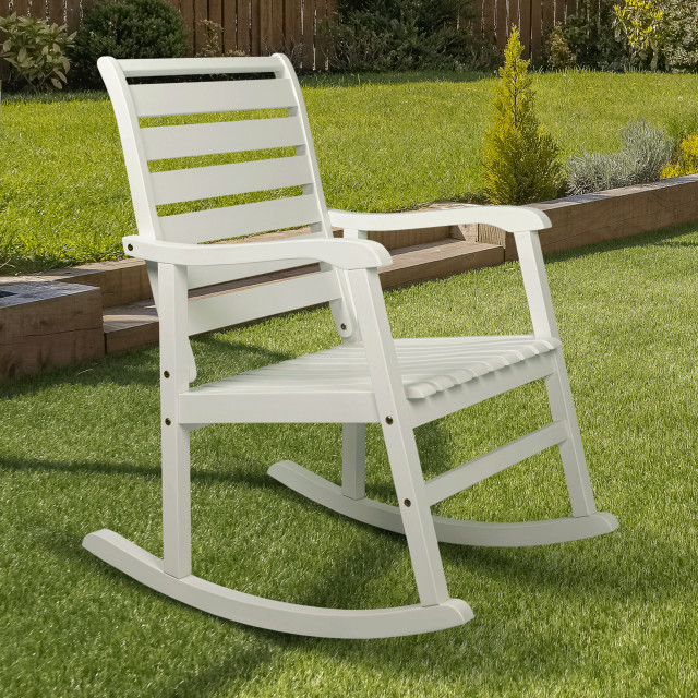Carey Modern Slat-Back Acacia Wood Patio Outdoor Rocking Chair - Beach ...