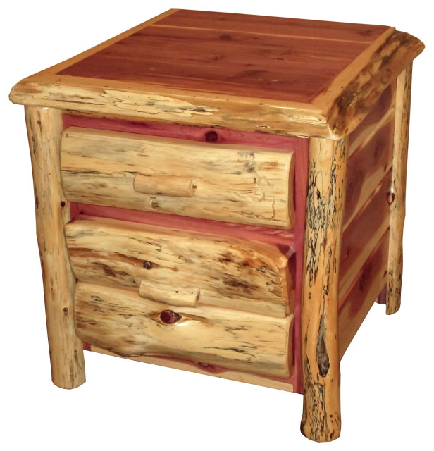 Red Cedar Log 2-Drawer End Table - Rustic - Side Tables And End Tables ...
