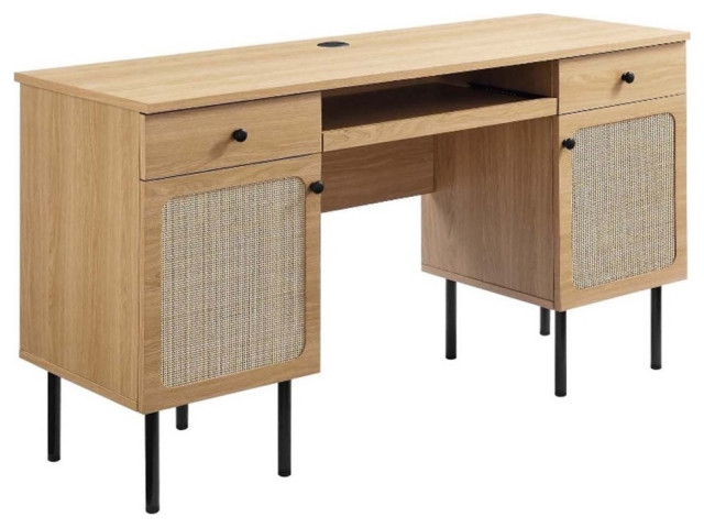 Modway Chaucer Particleboard and Laminate Office Desk in Oak - Tropical ...