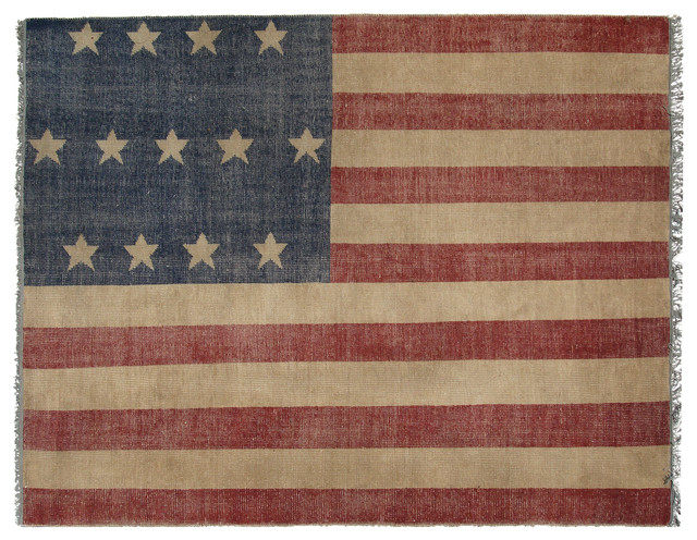 Hand-Knotted Wool Red Casual Flag American Flag Rug, Rectangular 8'x10 ...