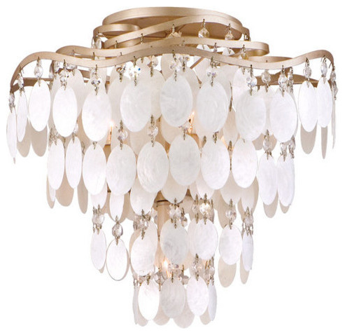 Dolce 4 Light Semi-Flush Mount, Champagne Leaf Finish, Capiz Shell ...