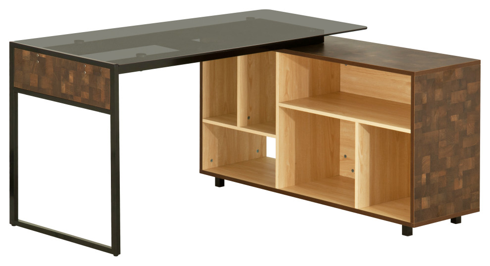 Techni Mobili L-Shape Corner Desk with Multiple Storage, Oak ...