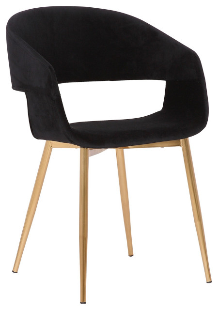 Upholstered Open Back Dining Accent Chair With Metal Angled Legs, Black ...