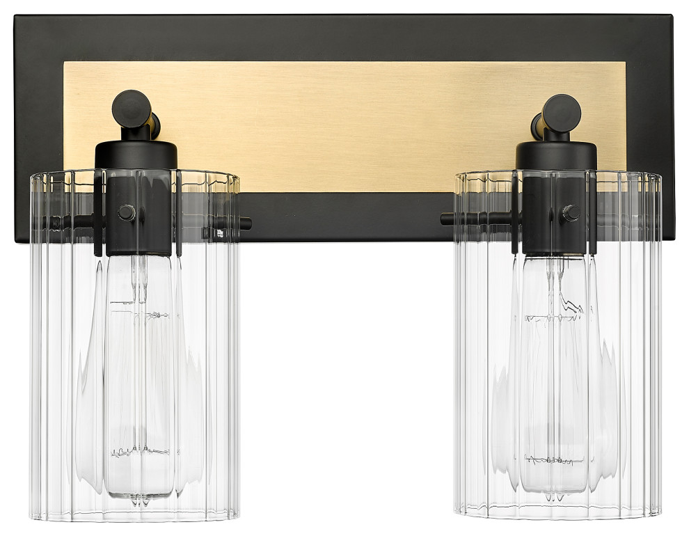 2 Light 13 in. Matte Black / Vintage Brass Vanity Light - Transitional ...
