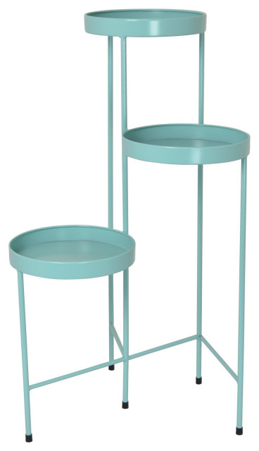 Plutus Brands Metal Plant Stand 3 Tier, Blue Metal - Contemporary ...