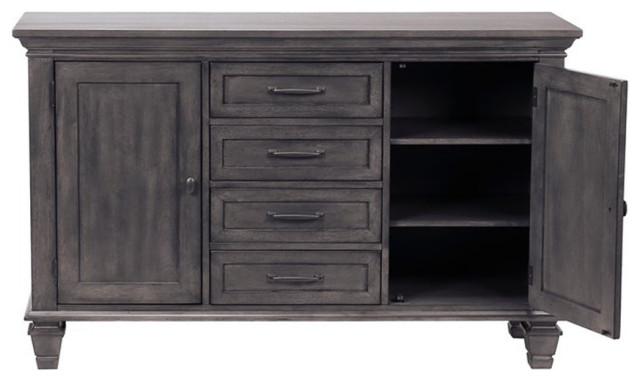 Bowery Hill Wood Lighted China Cabinet/Wine Storage in Gray Finish ...