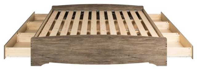 Prepac Salt Spring King Platform Storage Bed with 6 Drawers in Drifted ...