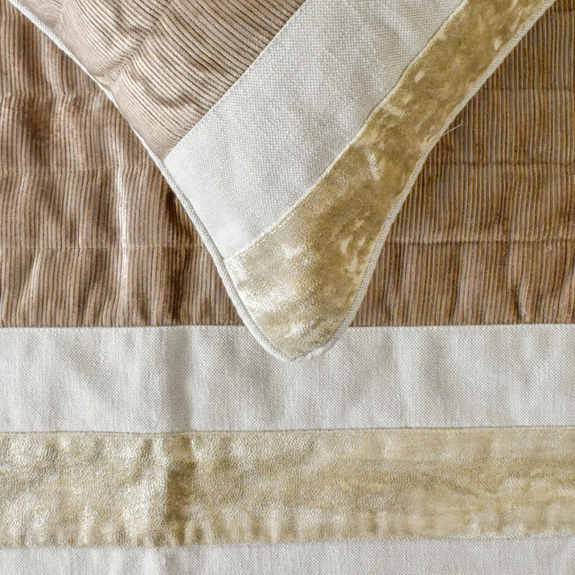 Luxe Velvet Lines - Velvet Beige Decorative Bed Runner and Pillow Cover ...