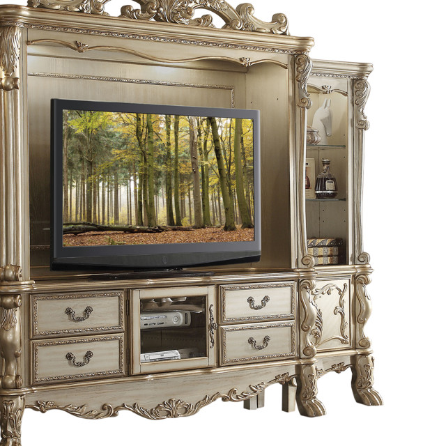 Benzara BM201976 Baroque Style Glass Shelves Wooden Entertainment ...