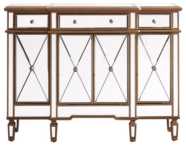 Elegant Contempo 3 Drawer 4 Door Cabinet, Rubbed Antique Gold ...