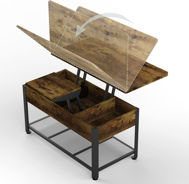 2 Way Lift Top Coffee Table with Hidden Compartment and Storage Shelves ...