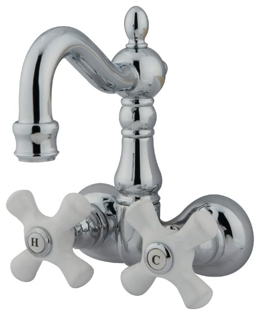 Wall Mount Tub Faucet, Curved Spout & Cross Porcelain Handles ...