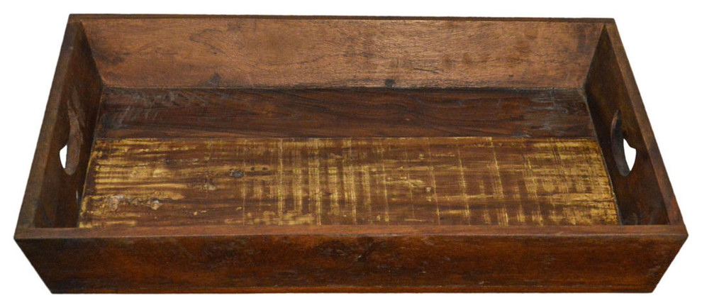 Rustic Natural Reclaimed Wood Farmhouse Tray - Rustic - Serving Trays ...