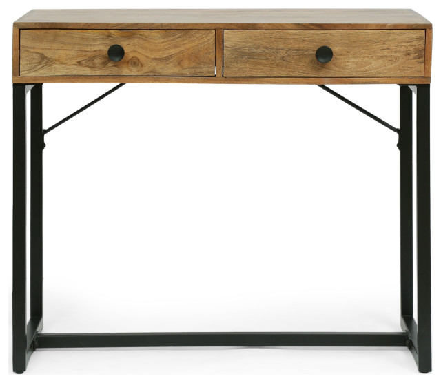 Wibaux Modern Industrial Handcrafted Mango Wood Desk with Drawers ...