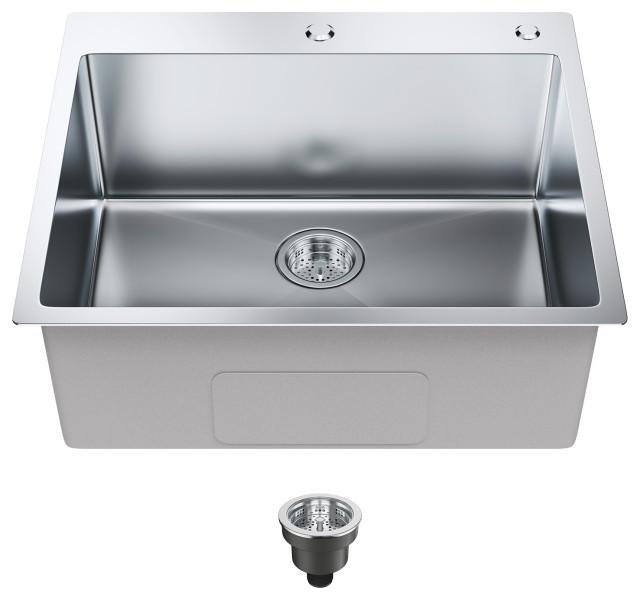 VEVOR 25" Kitchen Sink Top Mount Single Bowl Basin Stainless Steel ...