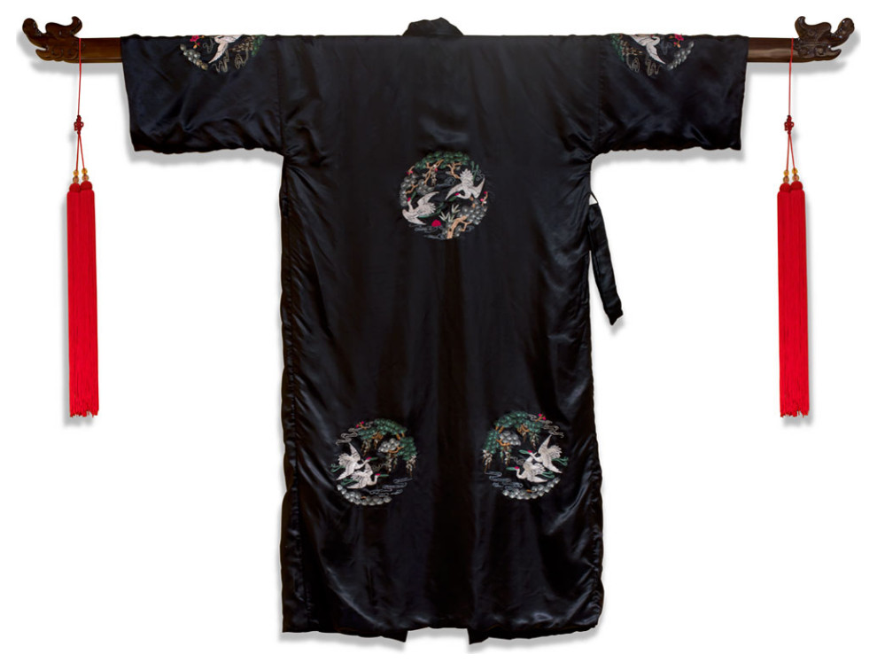 Black Chinese Silk Robe with Crane Motif - Asian - Wall Accents - by ...