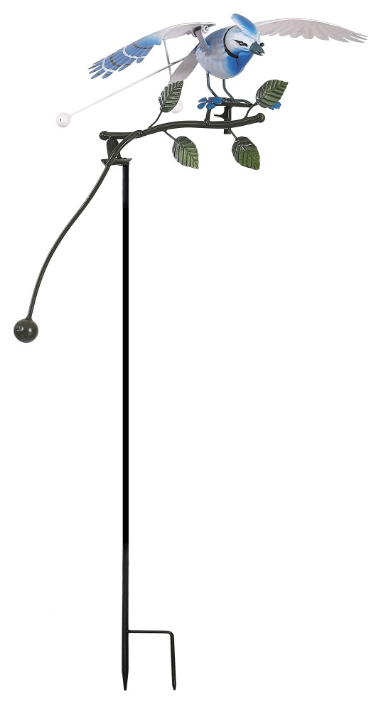 Metal Rustic Rocking Flying Bluebird Balancing Garden Stake Wind ...