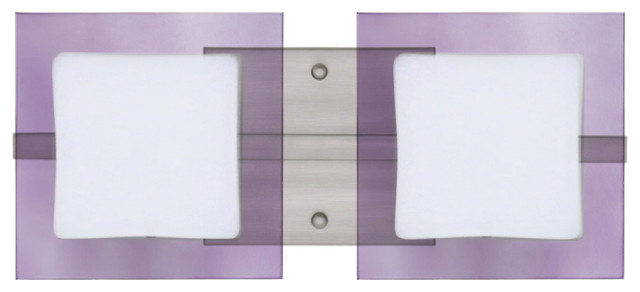 Alex 2 Light Bathroom Vanity Light, Satin Nickel, LED, Amethyst Glass ...