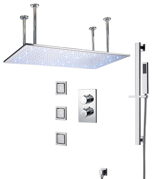 Enna 20*40" LED Digital Rainfall Shower System and 3 Body Jets, Chrome ...